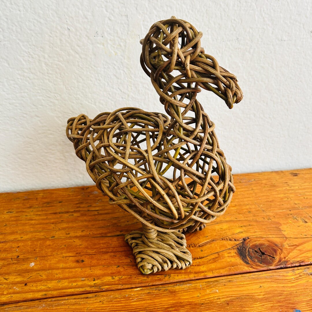 Vintage Wicker Duck Figurine | Rustic Country Animal Decor - Etsy