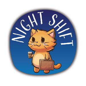 Night Shift Tired Cat Sticker – Cute Sleepy Cat Vinyl Decal – Funny ...