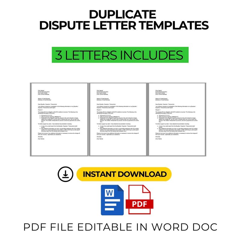 Duplicate Dispute Letter Templates - Etsy