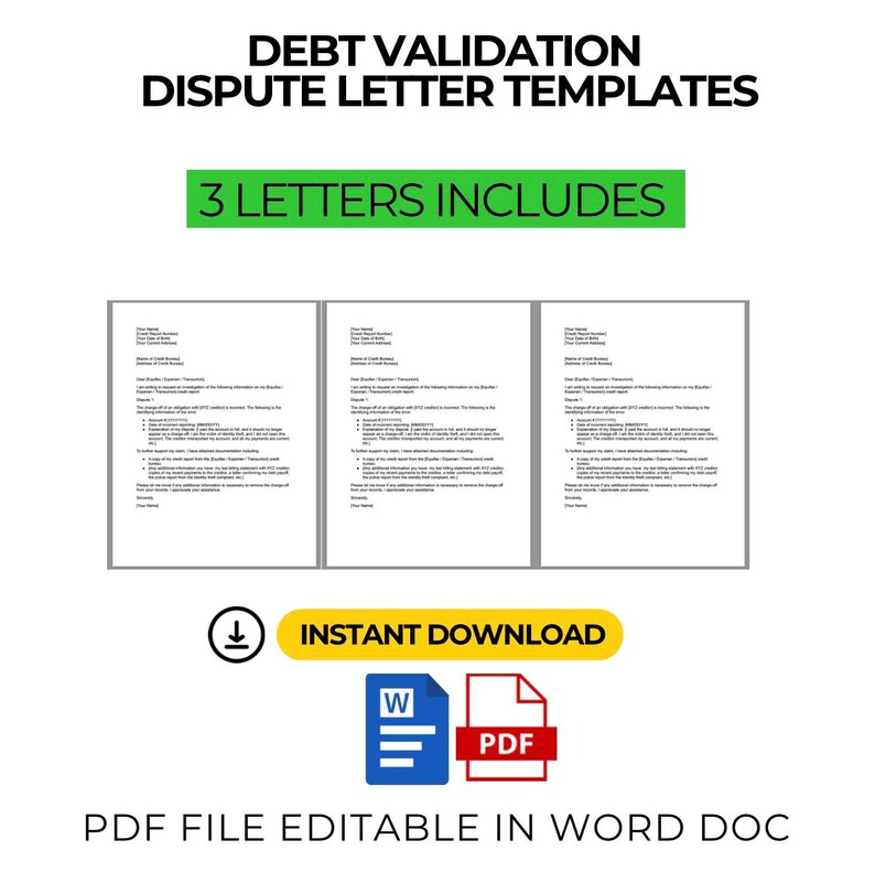 Debt Validation Dispute Letter Templates - Etsy