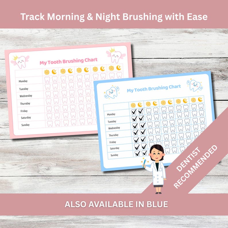 Kids Tooth Brushing Chart Printable, Toddler Dental Routine Tracker ...