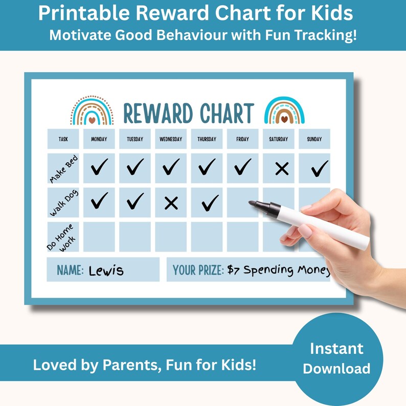 Printable Kids Reward Chart – Chore Tracker for Toddlers – Daily ...
