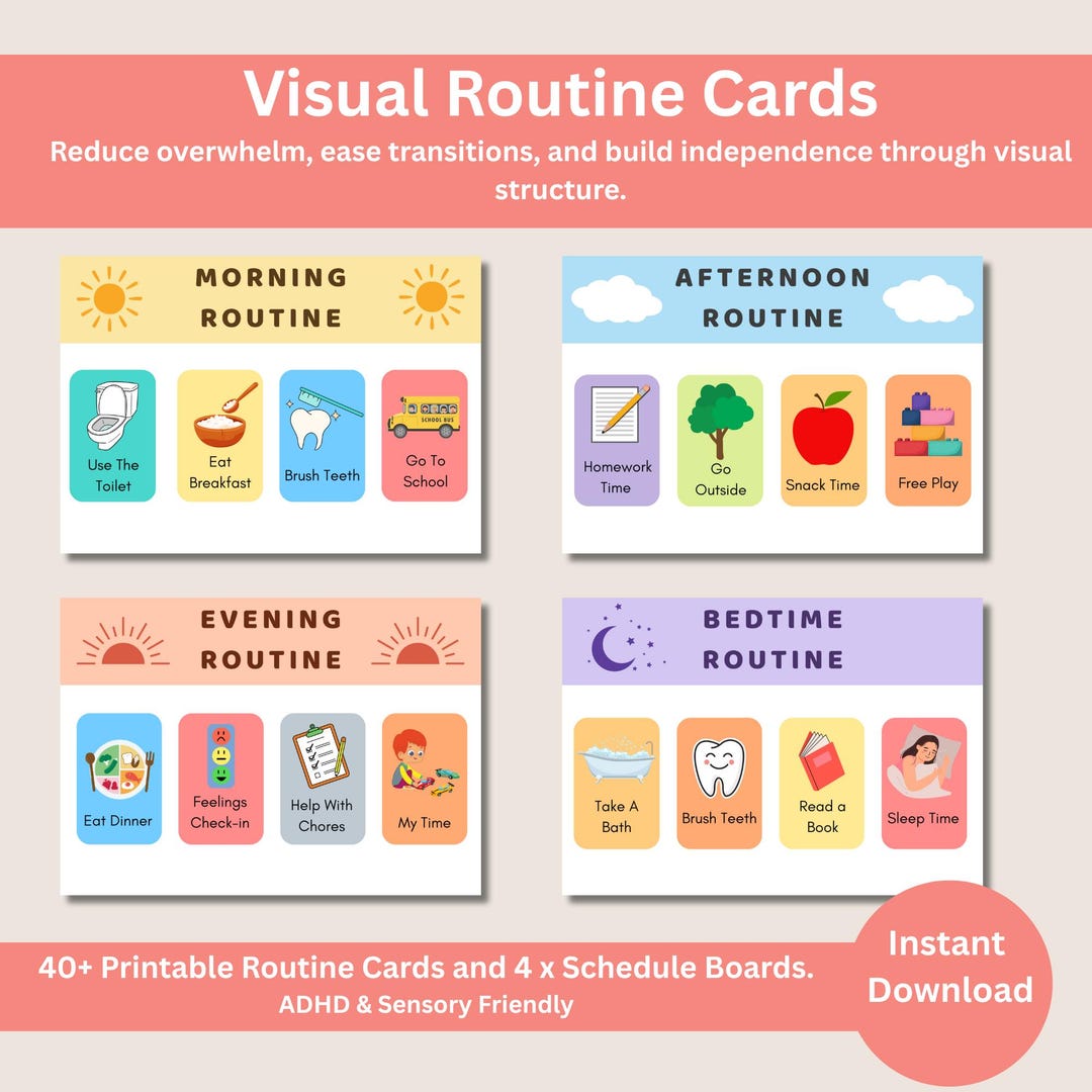 Printable Visual Schedule Cards for Kids | Daily Routine Chart for ADHD ...