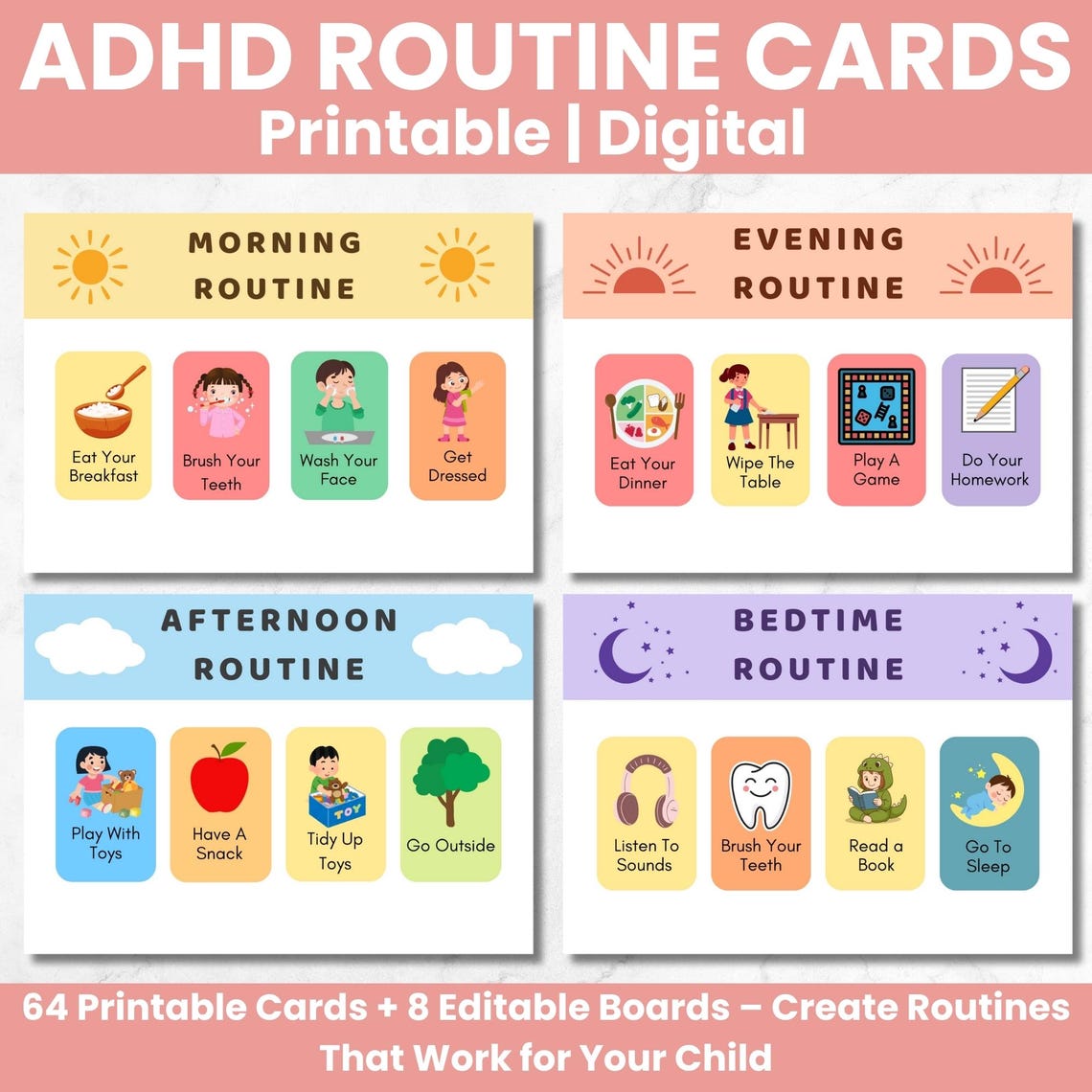 Visual Routine Cards for Kids: ADHD & Autism Sensory Support (PDF) - Etsy