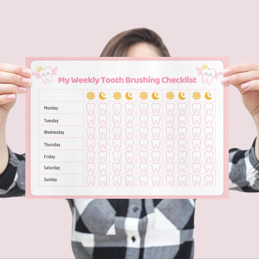 Kids Tooth Brushing Chart Printable, Toddler Dental Routine Tracker ...