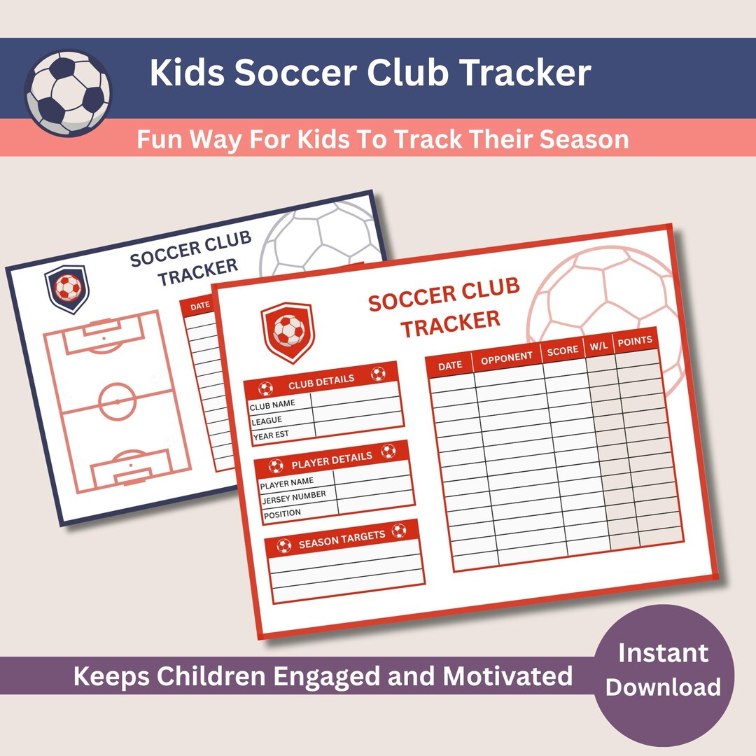 Printable Kids Soccer League, Match Log & Player Stats (PDF Download ...