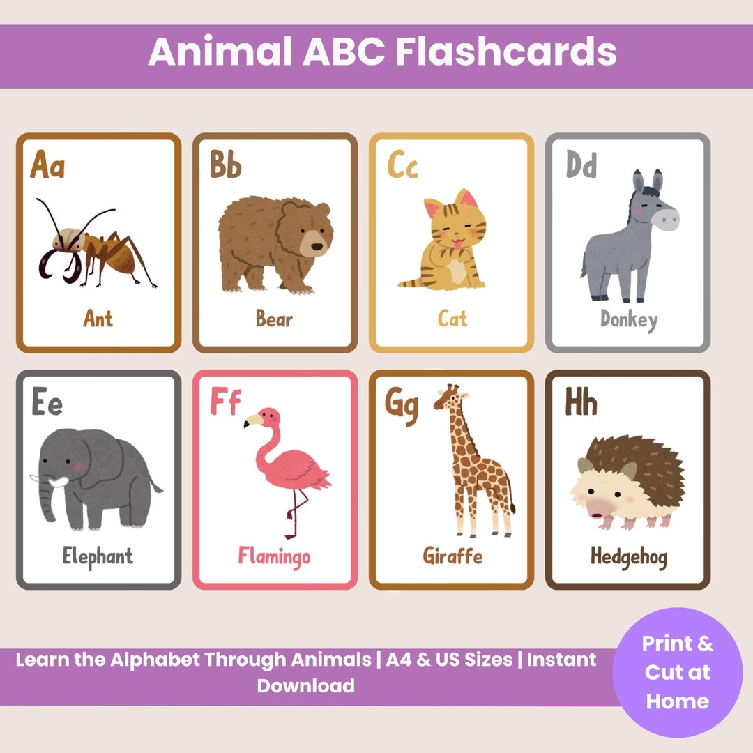 Printable ABC Flashcards for Kids – Animal Alphabet Cards A–Z ...