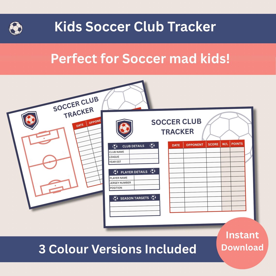 Printable Kids Soccer League, Match Log & Player Stats (PDF Download ...