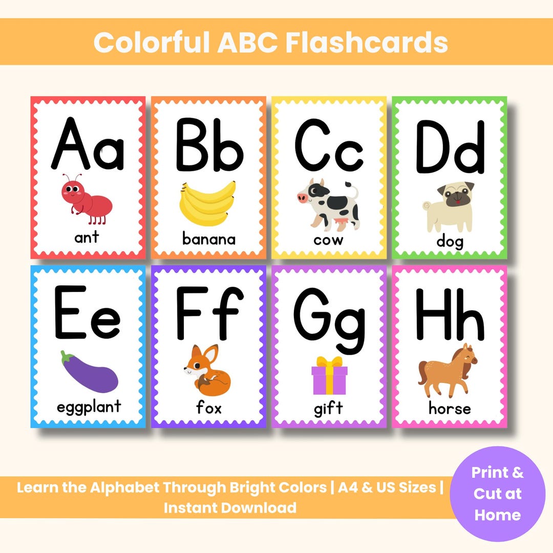 Printable ABC Flash Cards for Kids – Colorful Alphabet Learning Cards ...