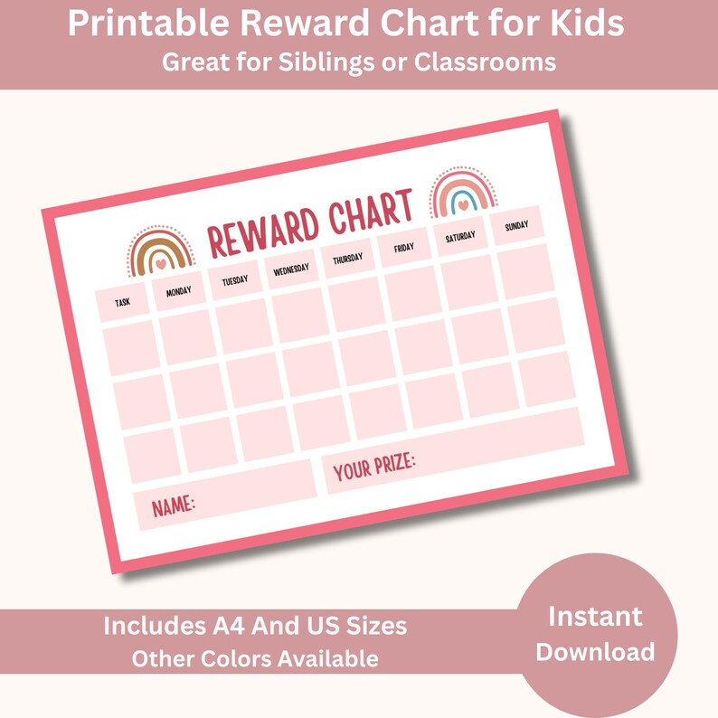 Printable Kids Reward Chart – Chore Tracker for Toddlers – Daily ...
