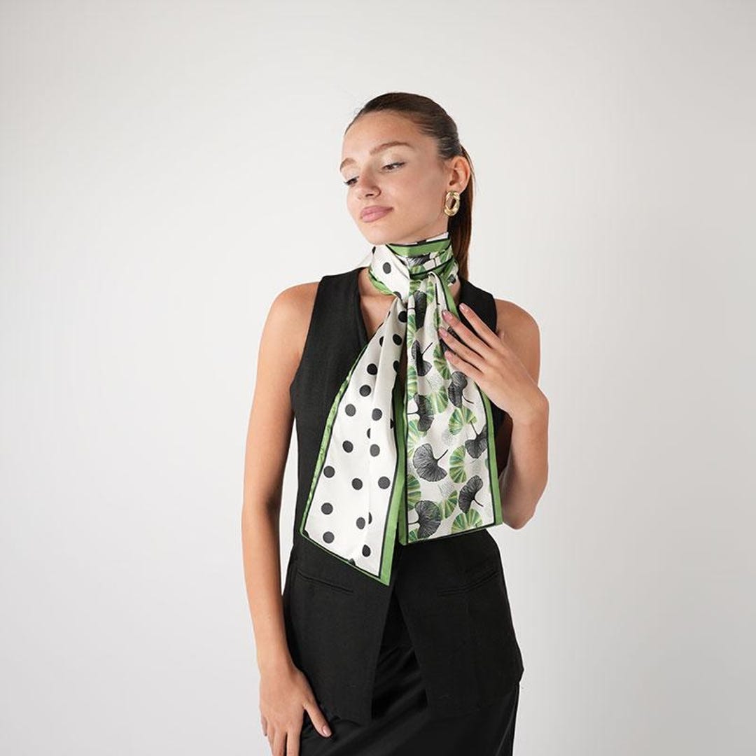 Green Women Silk Necktie – Long Silk Fular – Boho Neck Wrap – Silk ...