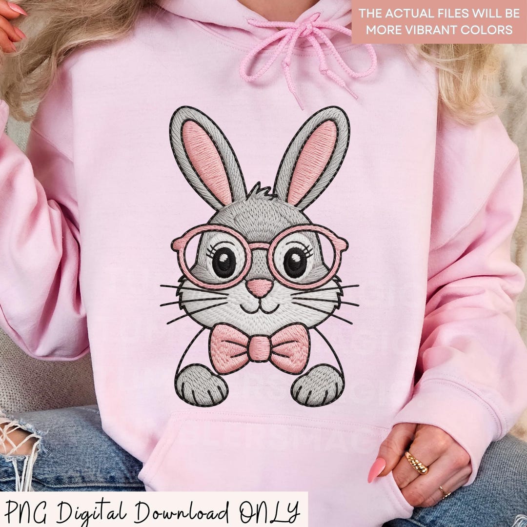 Cute Bunny With Glasses PNG | Embroidery Style Rabbit Clipart | Easter ...