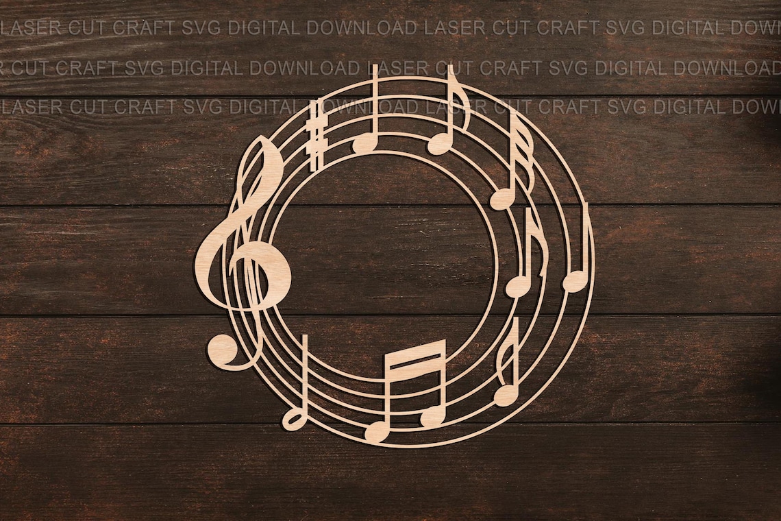 Music Monogram SVG Laser Cut Template: Music Notes Round Sign (digital ...