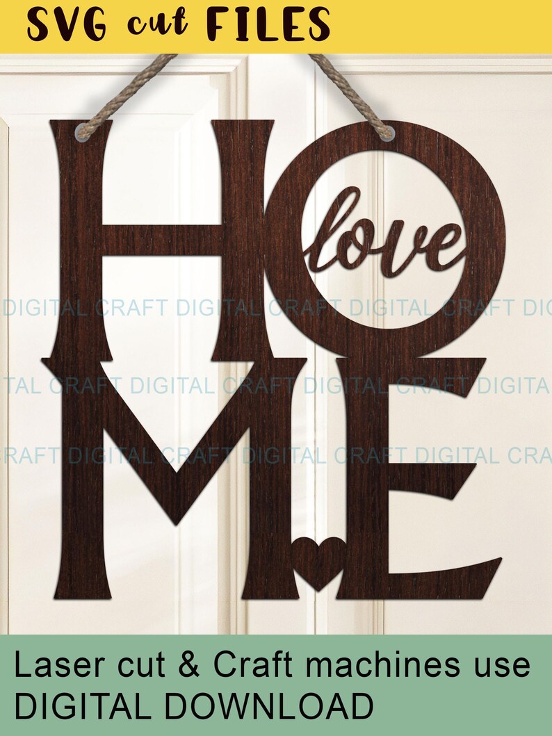 Home Sign SVG Laser Cut Template: Door Hanger, Wall Decor (digital ...