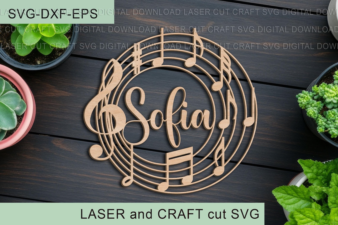 Music Monogram SVG Laser Cut Template: Music Notes Round Sign (digital ...