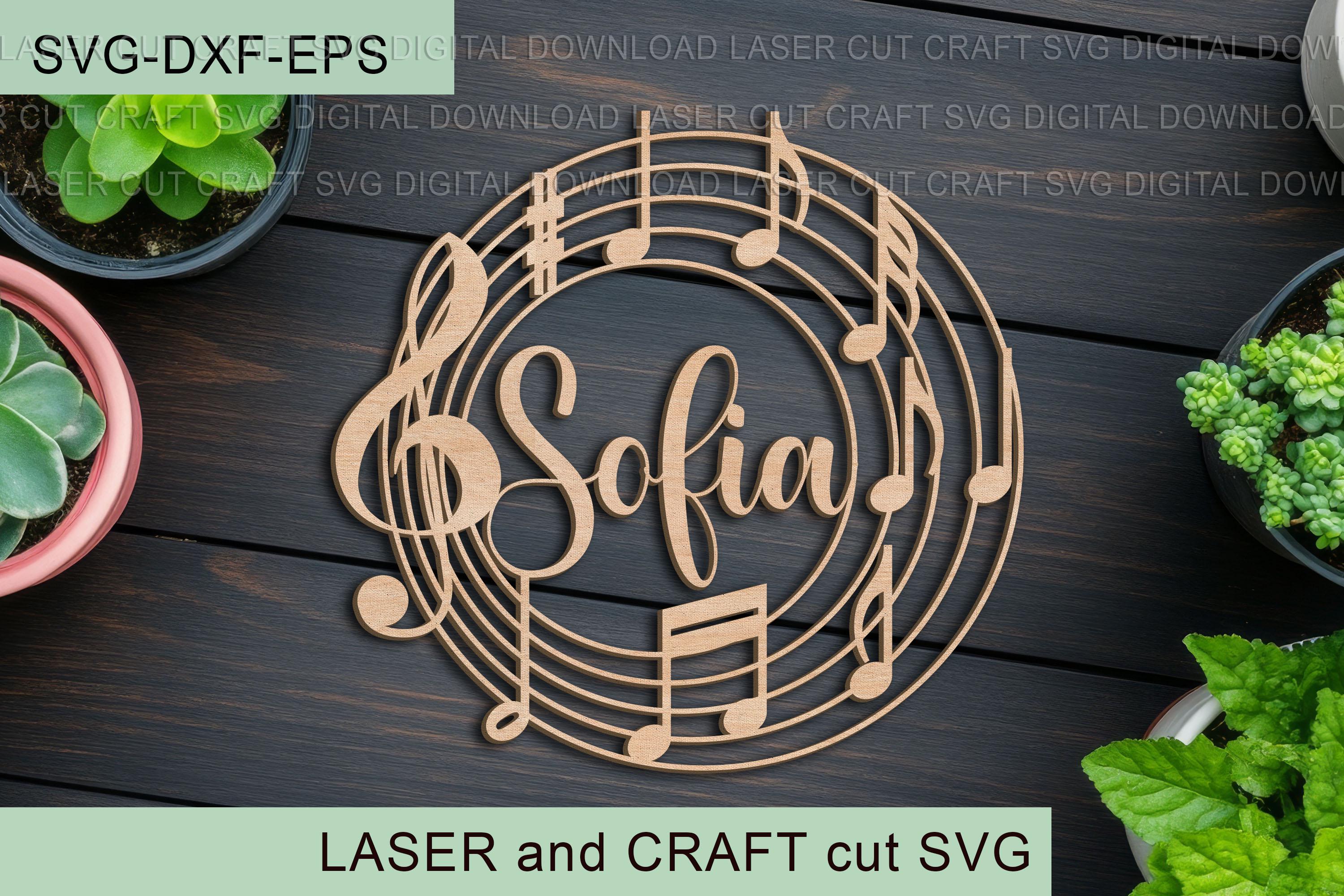 Music Monogram SVG Laser Cut Template: Music Notes Round Sign (digital ...