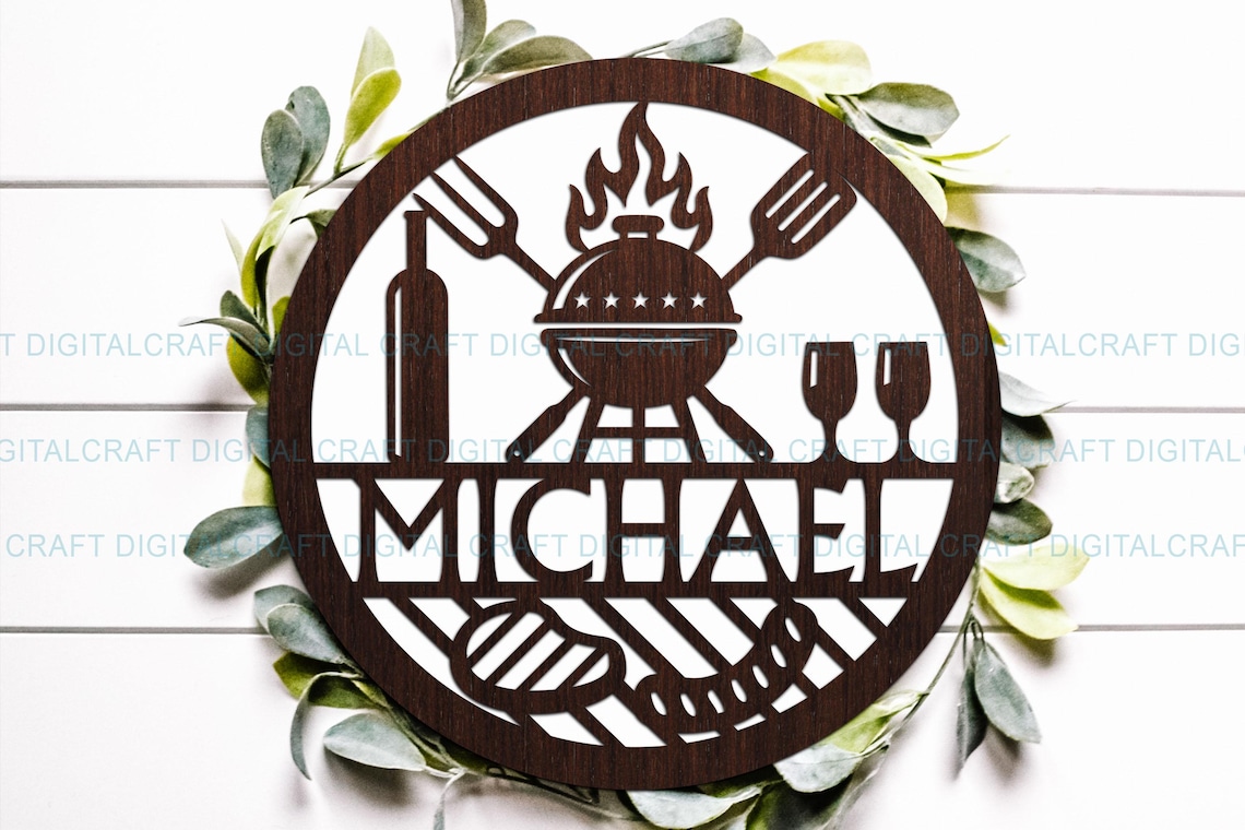 BBQ Name Sign SVG Laser Cut Template: Grill Master Gift (digital ...