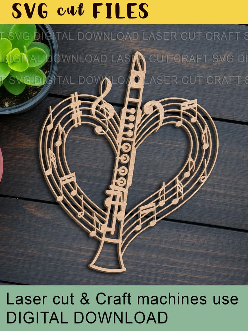 Clarinet Music Heart SVG, Laser Cut File (digital Download) - Etsy Canada