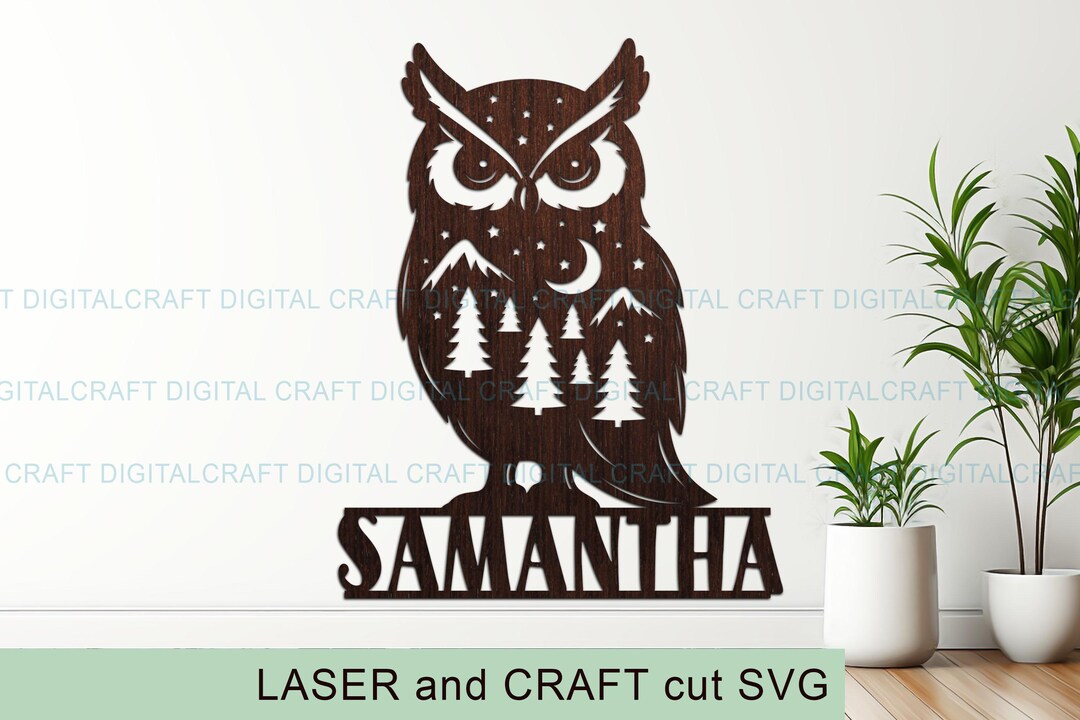 Owl Name Sign SVG Laser Cut Template: Door/wall Hanger (digital ...