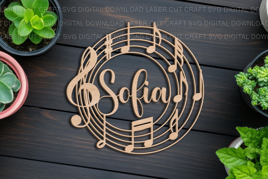 Music Monogram SVG Laser Cut Template: Music Notes Round Sign (digital ...