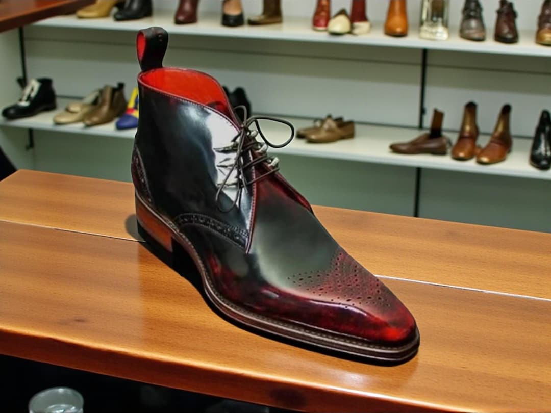 Two Tone Red & Black Leather Chukka Boots, Goodyear Welted - Etsy