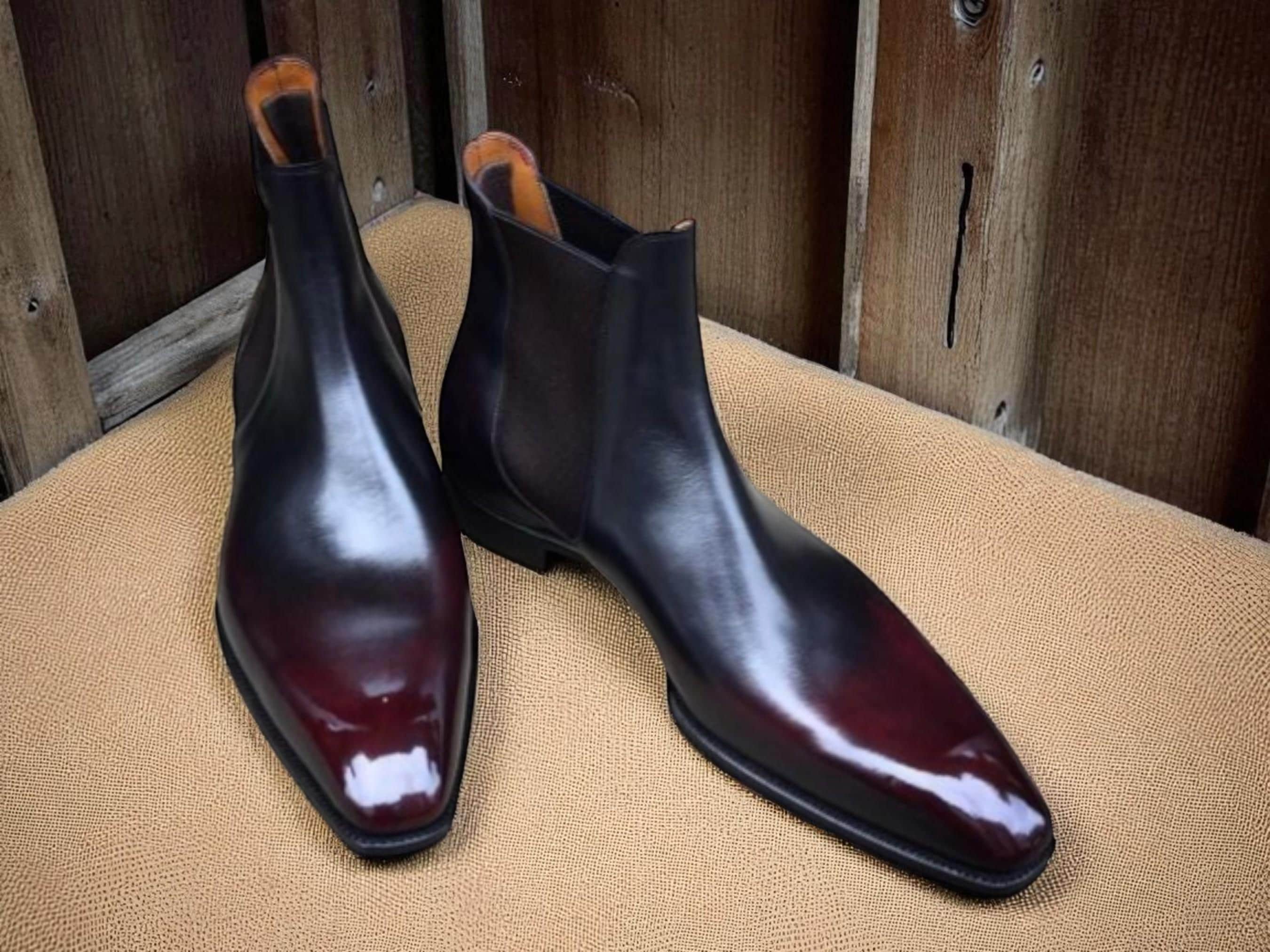 Handmade Two-tone Leather Chelsea Boots: Dark Brown & Burgundy - Etsy