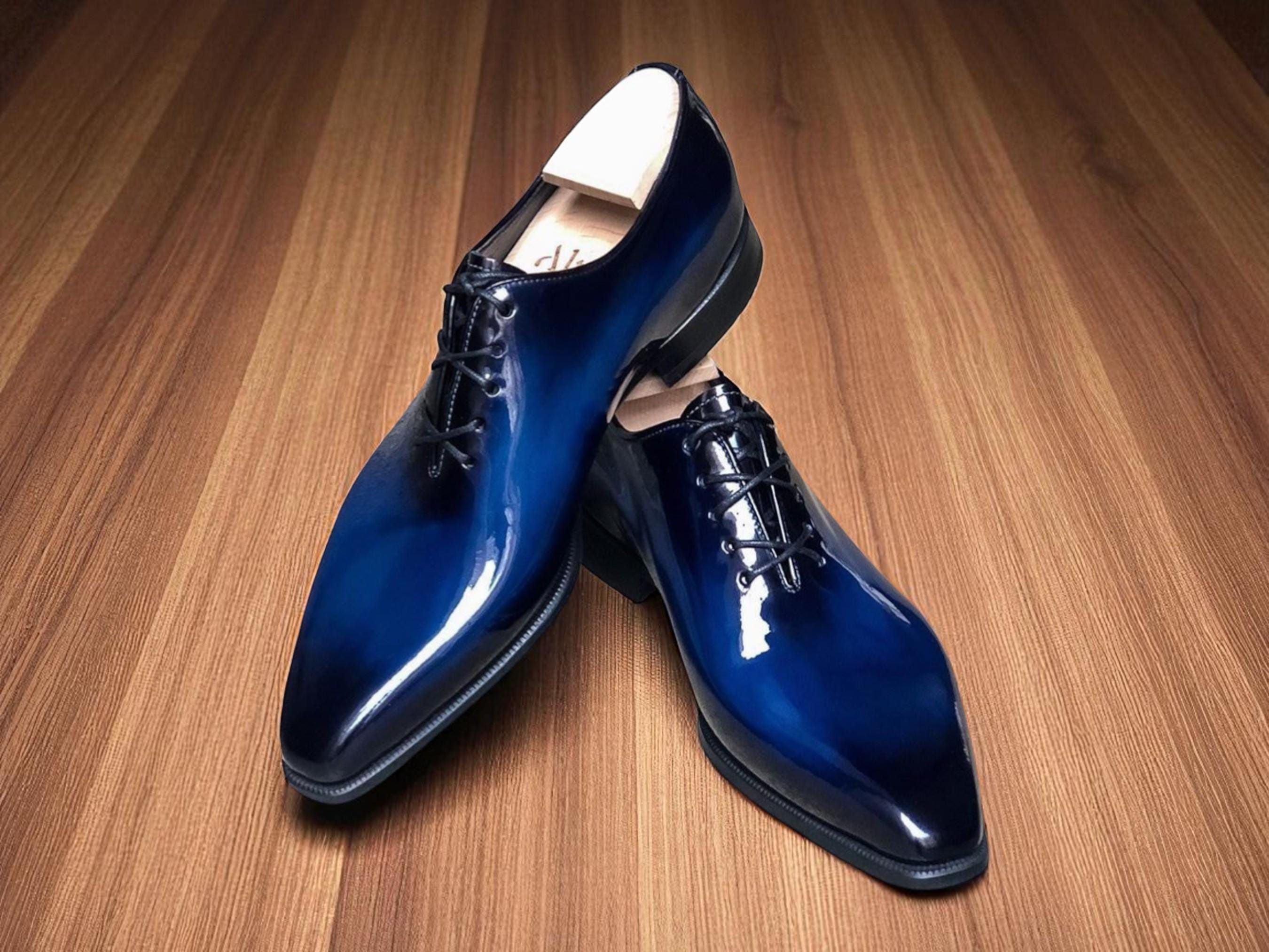 Handmade Royal Blue Leather Oxford Dress Shoes - Newbally Designs - Etsy