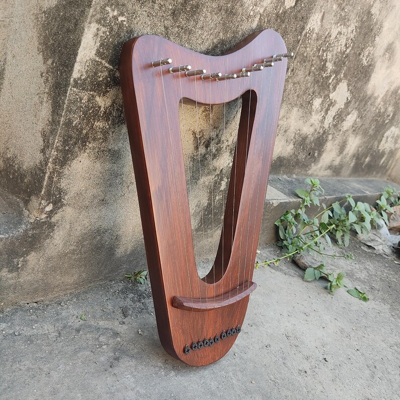 Handmade Triangle Lyre Harp 10 Metal Strings Rosewood Medieval Musical ...