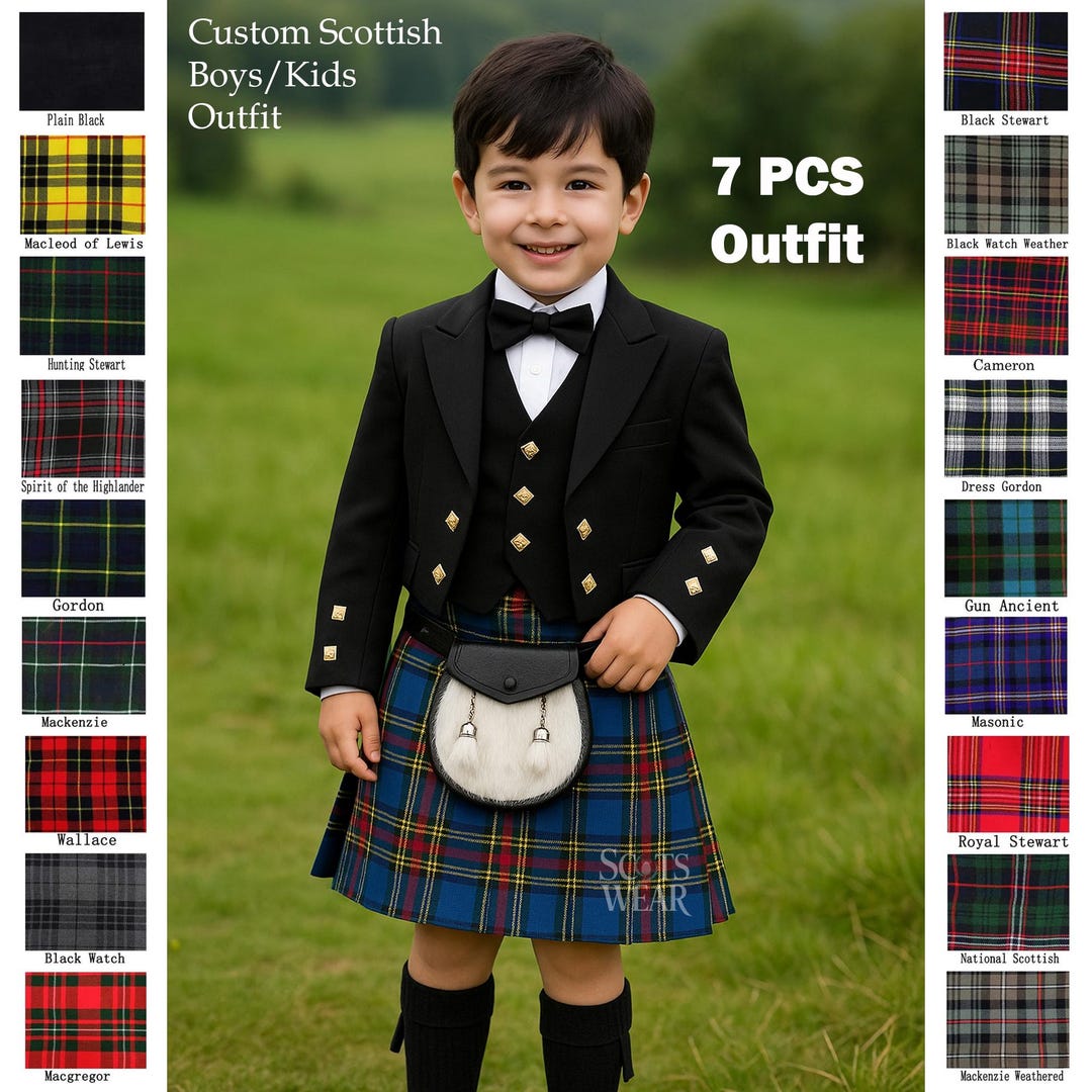 Custom Kids Scottish Kilt Outfit – 7 Piece Baby Prince Charlie Suit for ...