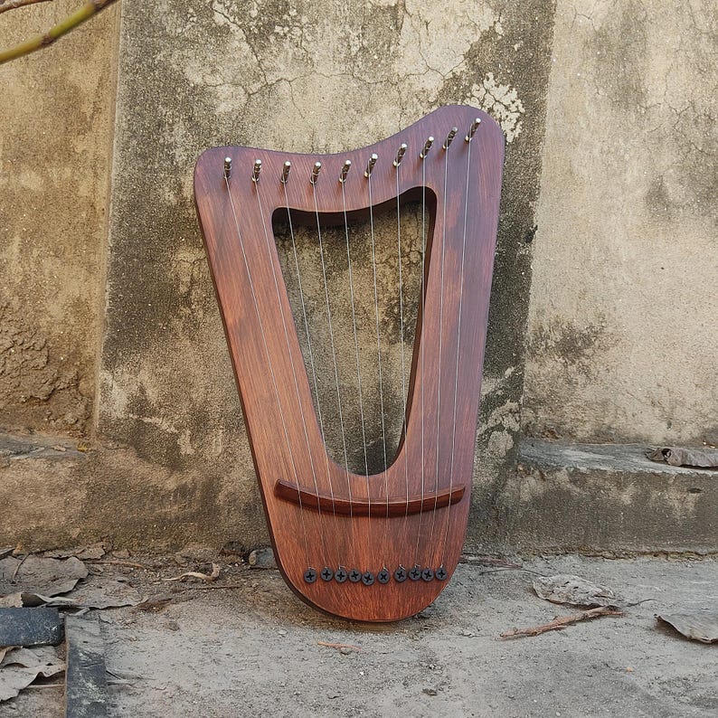 Handmade Triangle Lyre Harp 10 Metal Strings Rosewood Medieval Musical ...