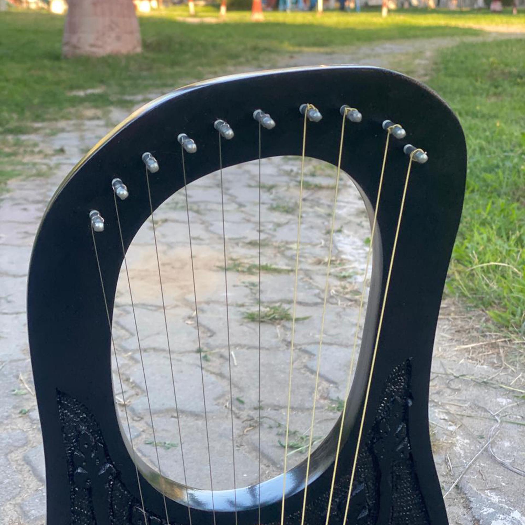 Black and Gold Lyre Harp 10 Metal Strings Handmade Rosewood Lyre With ...