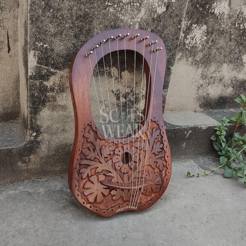 Flower Rosewood Lyre Harp 10 Metal Strings Lyre Harps Handmade Medieval Musical Instruments With ...