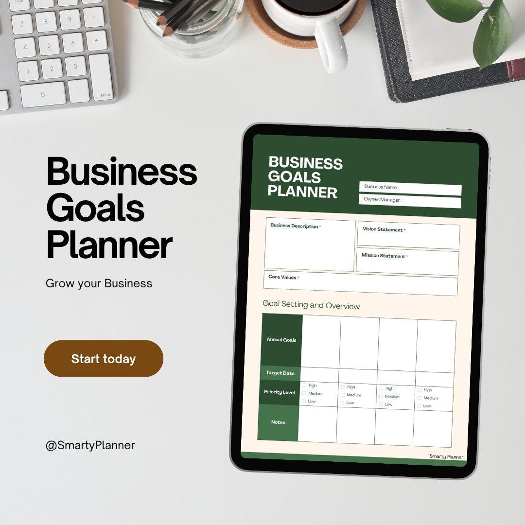 Business Goals Planner | Printable Strategic Planner for Entrepreneurs ...