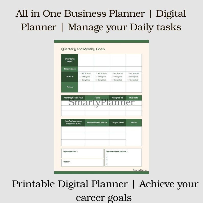Business Goals Planner | Printable Strategic Planner for Entrepreneurs ...
