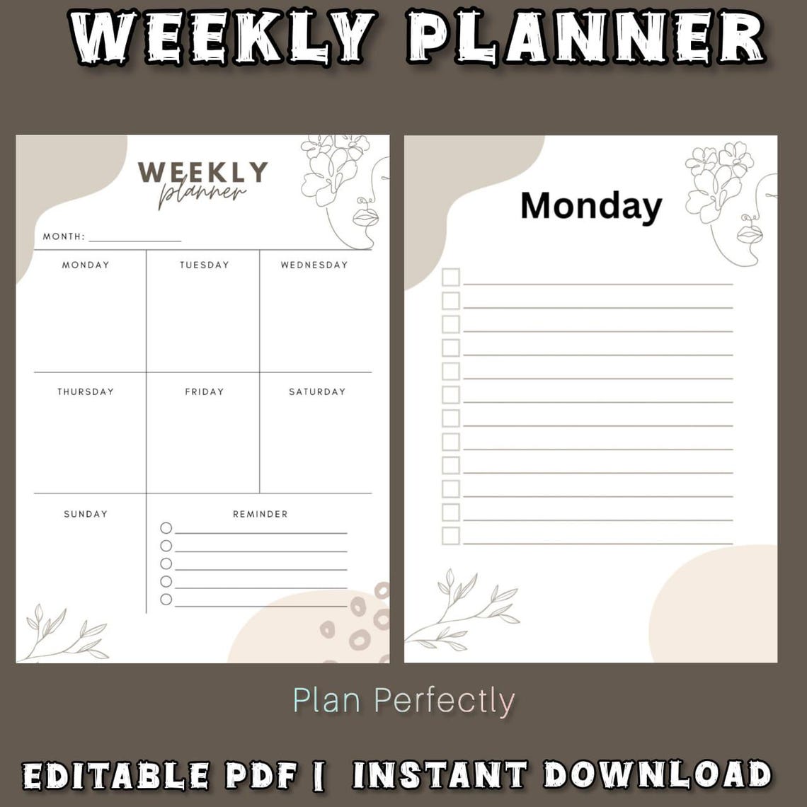 Printable Weekly Planner Undated | Digital Daily Planner | Daily ...