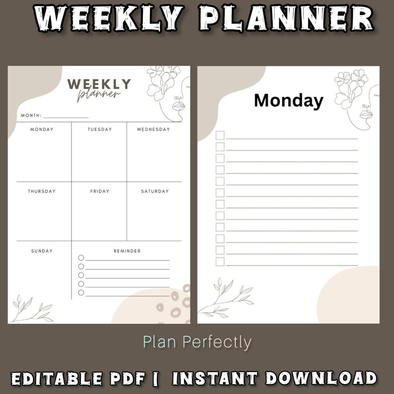 Printable Weekly Planner Undated | Digital Daily Planner | Daily ...