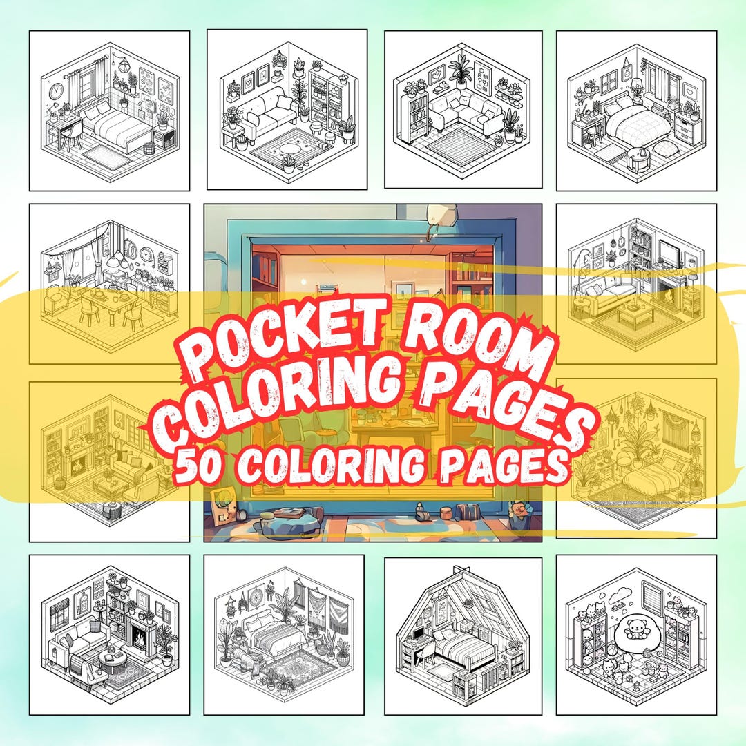 Pocket Room Coloring Pages | 50 Kawaii Rooms to Color | Digital ...