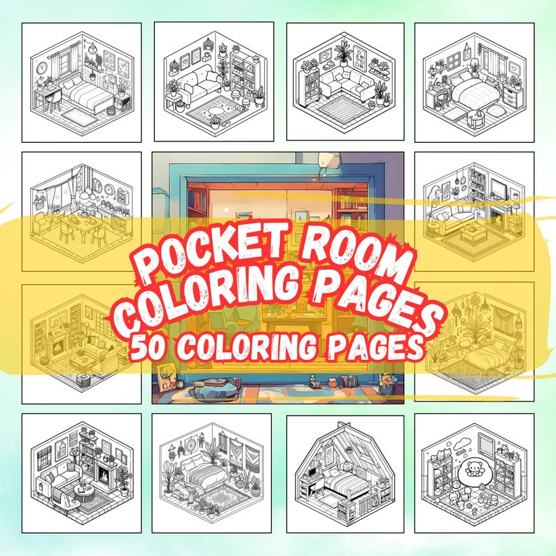 Pocket Room Coloring Pages | 50 Kawaii Rooms to Color | Digital ...