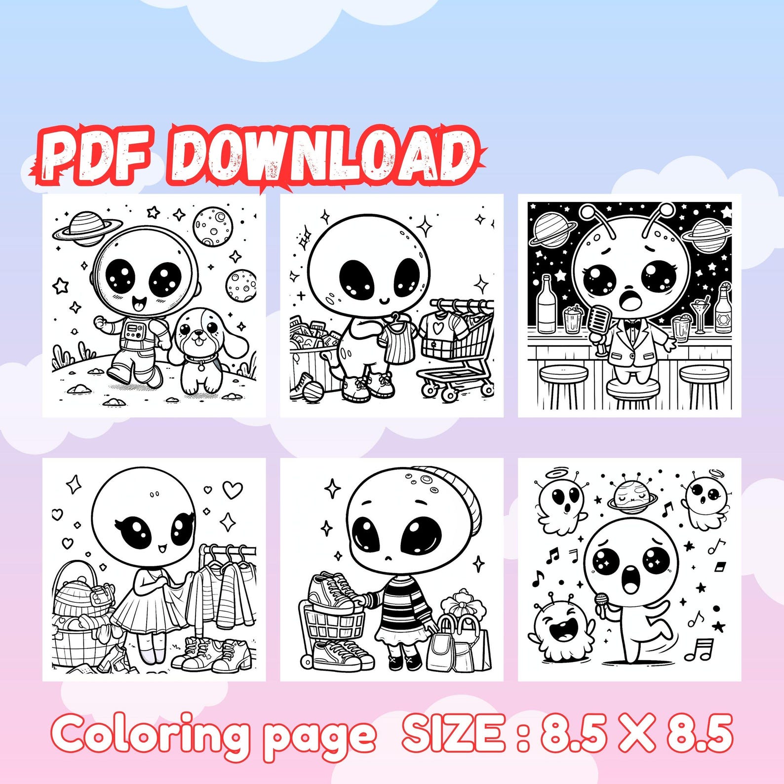 Cute Alien Coloring Pages for Kids | 50 Printable Space-themed Coloring ...