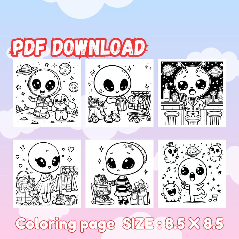 Cute Alien Coloring Pages for Kids | 50 Printable Space-themed Coloring ...