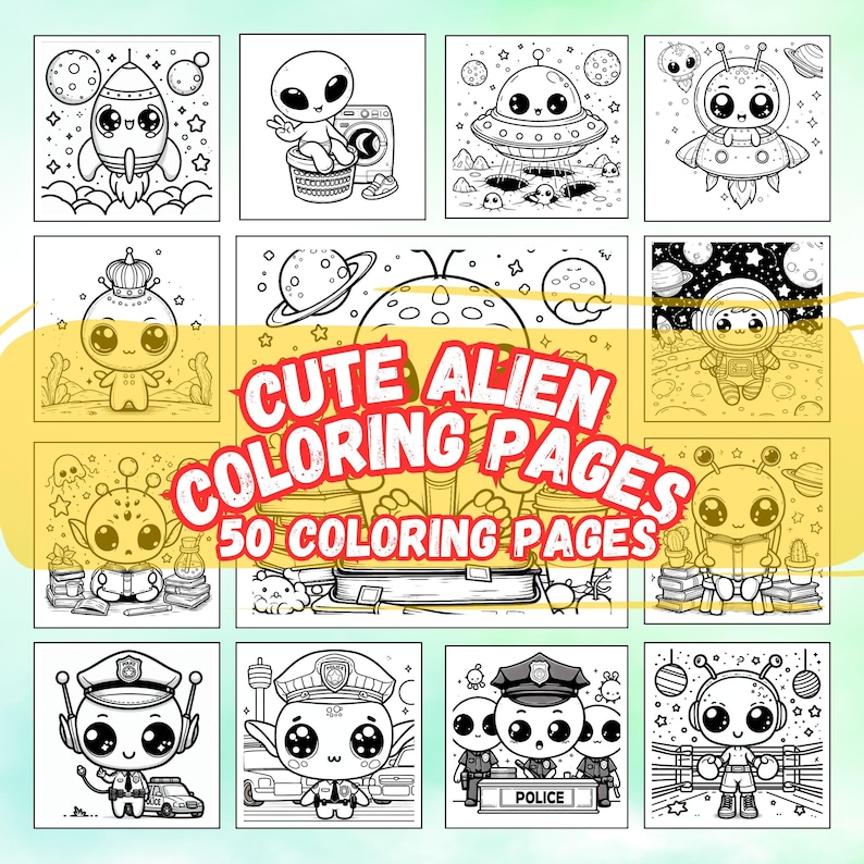 Cute Alien Coloring Pages for Kids | 50 Printable Space-themed Coloring ...
