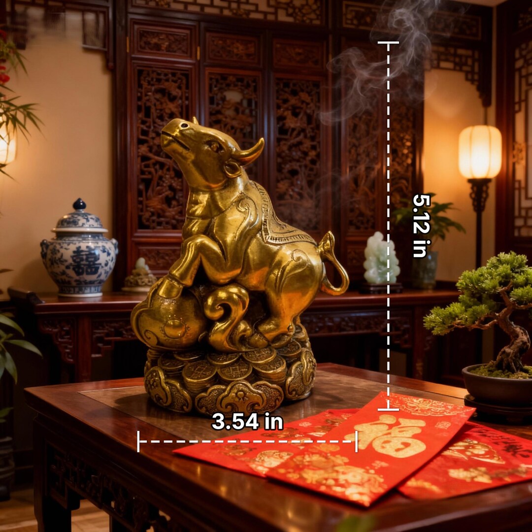 Brass Ox Statue Feng Shui Decor | Year of the Ox Gift for Mom | Office ...