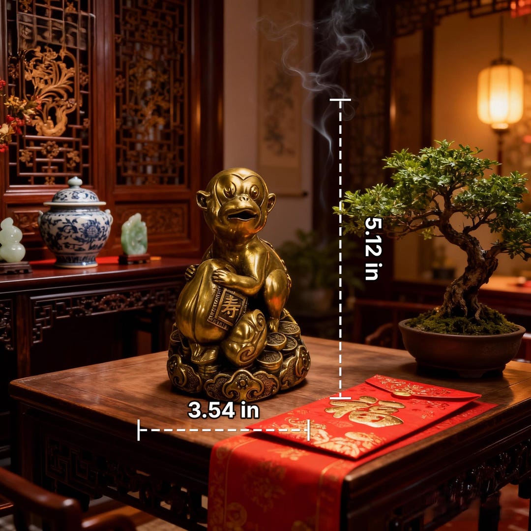 Solid Brass Monkey Statue, 7th Anniversary Gift, Feng Shui Wealth Charm ...