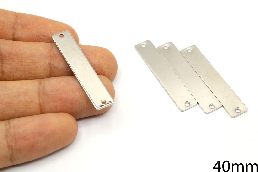 Silver Plated Stick Bar Connector, 40mm Rectangle Blank Pendant - Etsy
