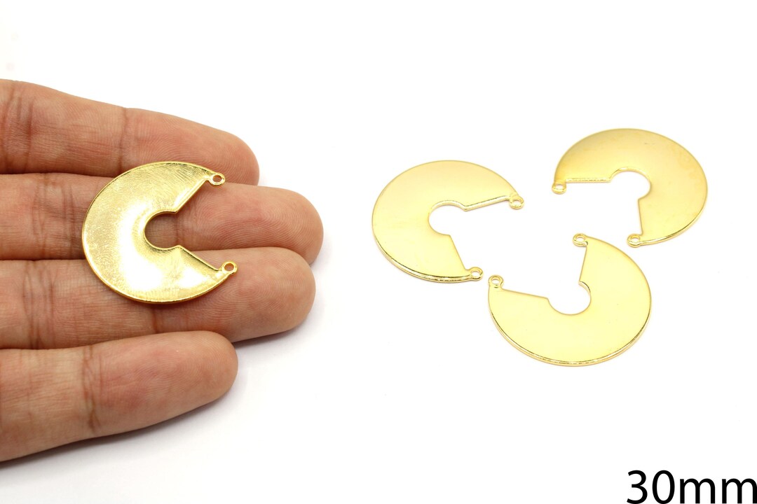 Gold Plated Semi Circle Charm, Round Cutout Connector, Half Circle Drop ...