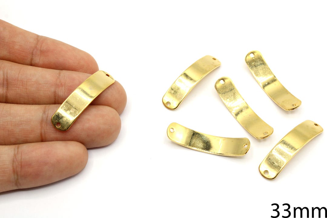 Gold Plated Curved Bar Connector, Slim Curved Stick Bar Charm, Bent ...