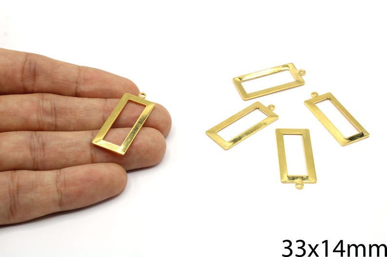 Gold Plated Rectangle Frame Pendant, Earring Making Supplies (33x14mm ...