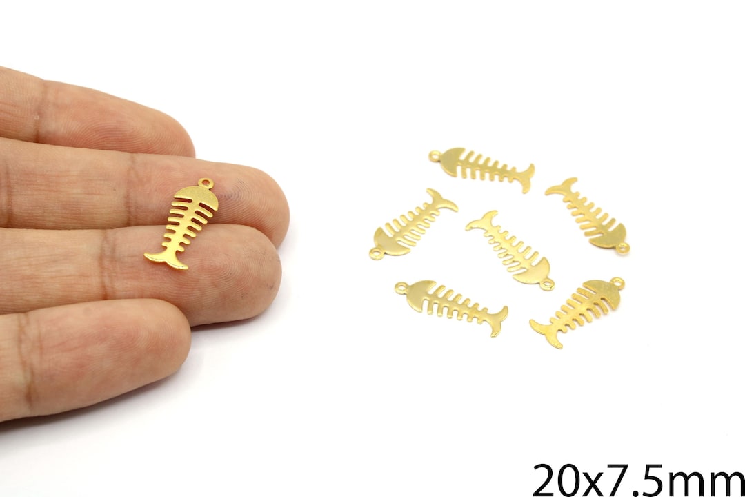 6 Pcs Gold Plated Mini Fishbone Charm, Tiny Skeleton Fish Pendant, Gold ...