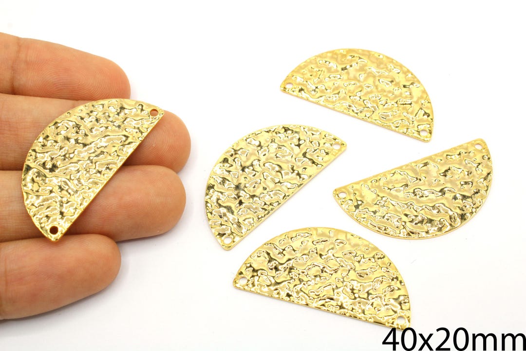 Gold Plated Hammered Half Disc Connector, Hammered Semicircle Pendant ...