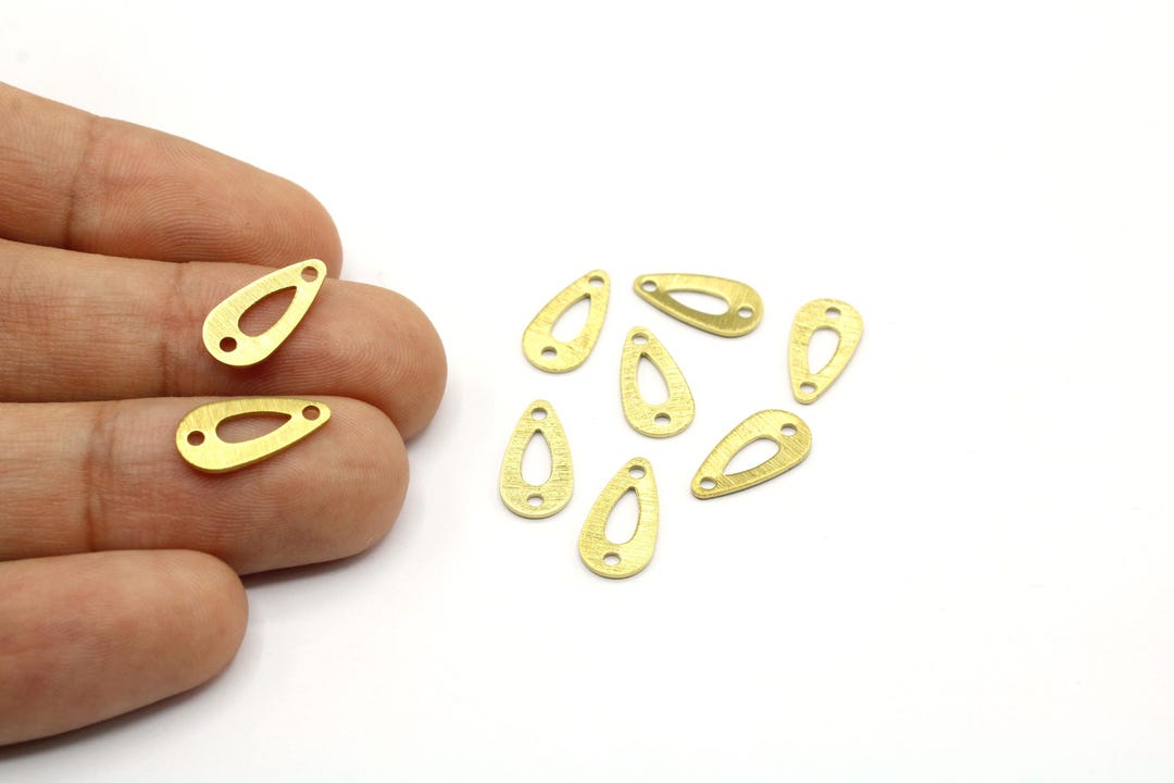 10 Pcs Brass Mini Oval Connectors, Textured Teardrop Charms (8x15mm ...